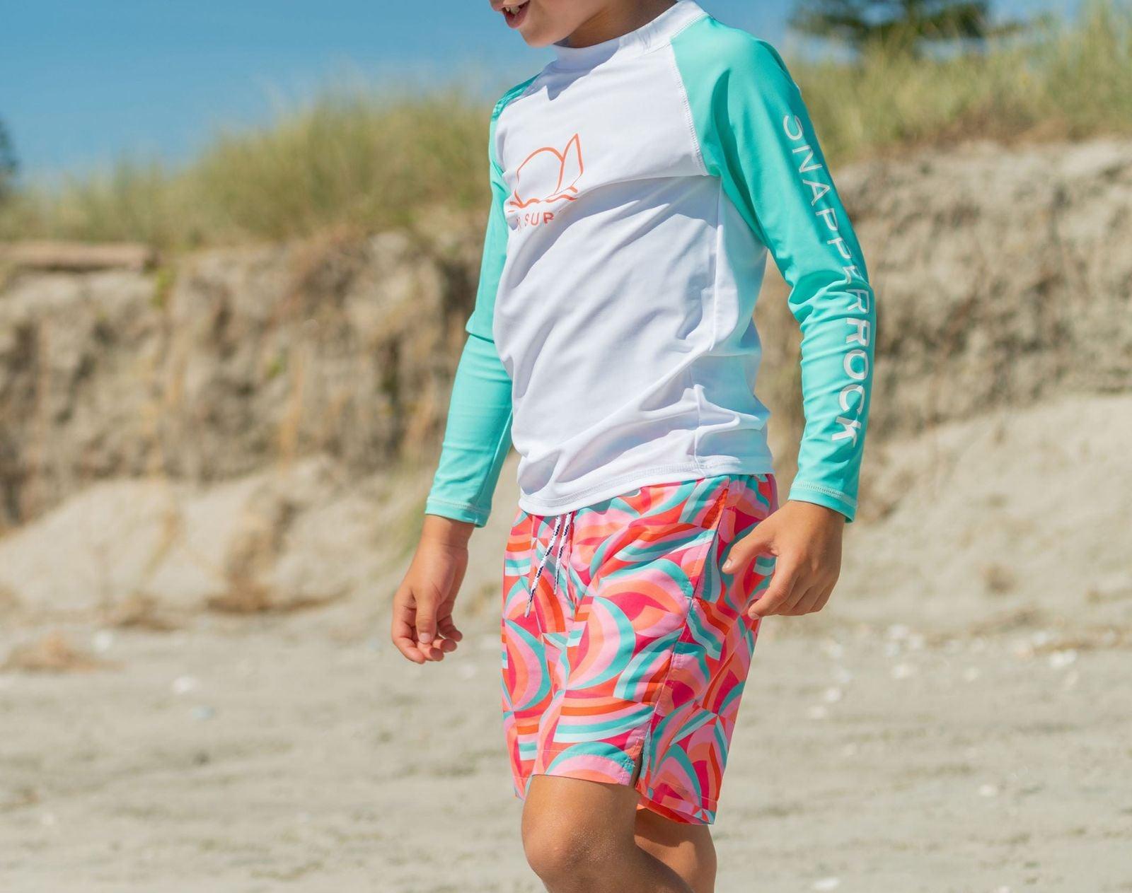 Snapper Rock UPF 50+ Swim Shorts - Geo Melon | Ten Little Kids' Gear