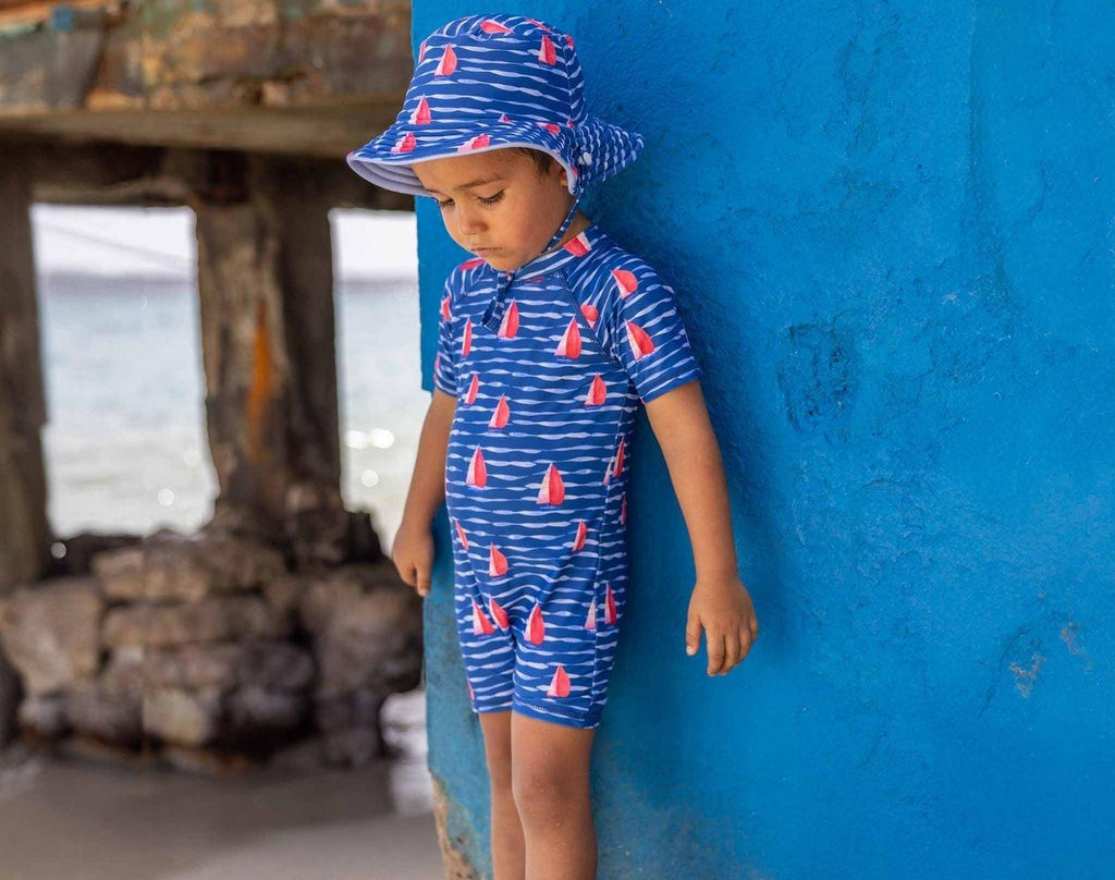 Snapper Rock Short Sleeve UPF 50+ Swimsuit - Sailboats | Ten Little