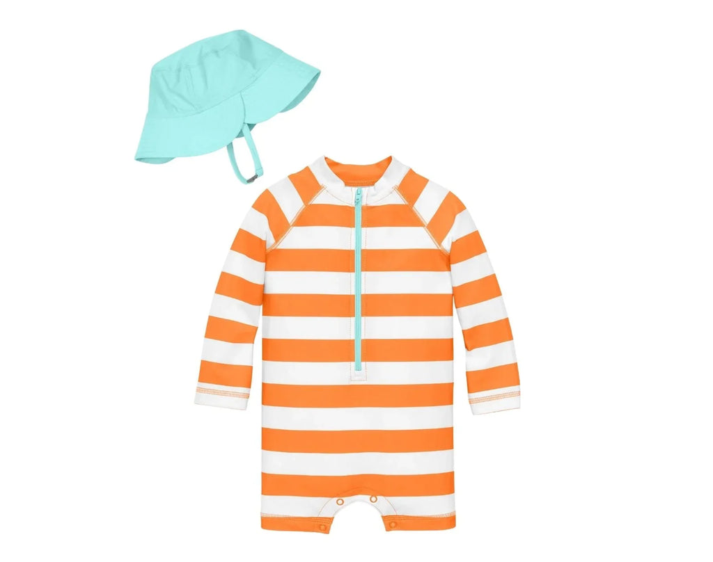 Primary Baby One-Piece Rash Guard & Hat Set | Ten Little Kids Shoes